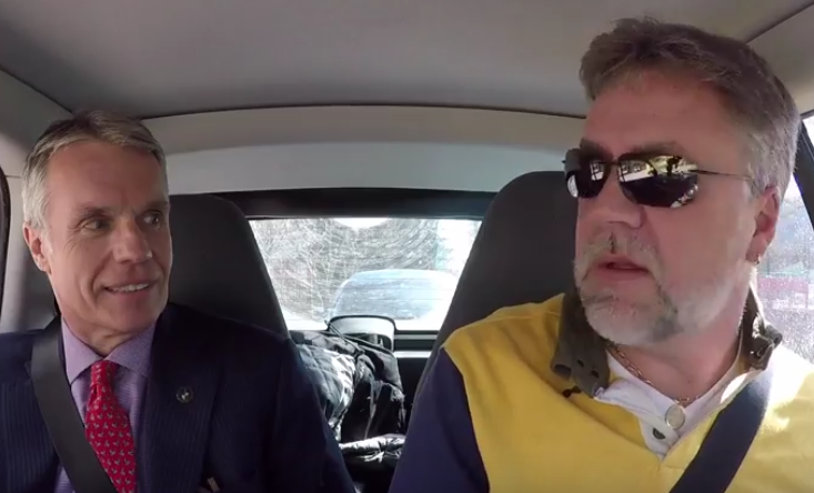 Mayors does a short interview from the front seat of a Smart car ...